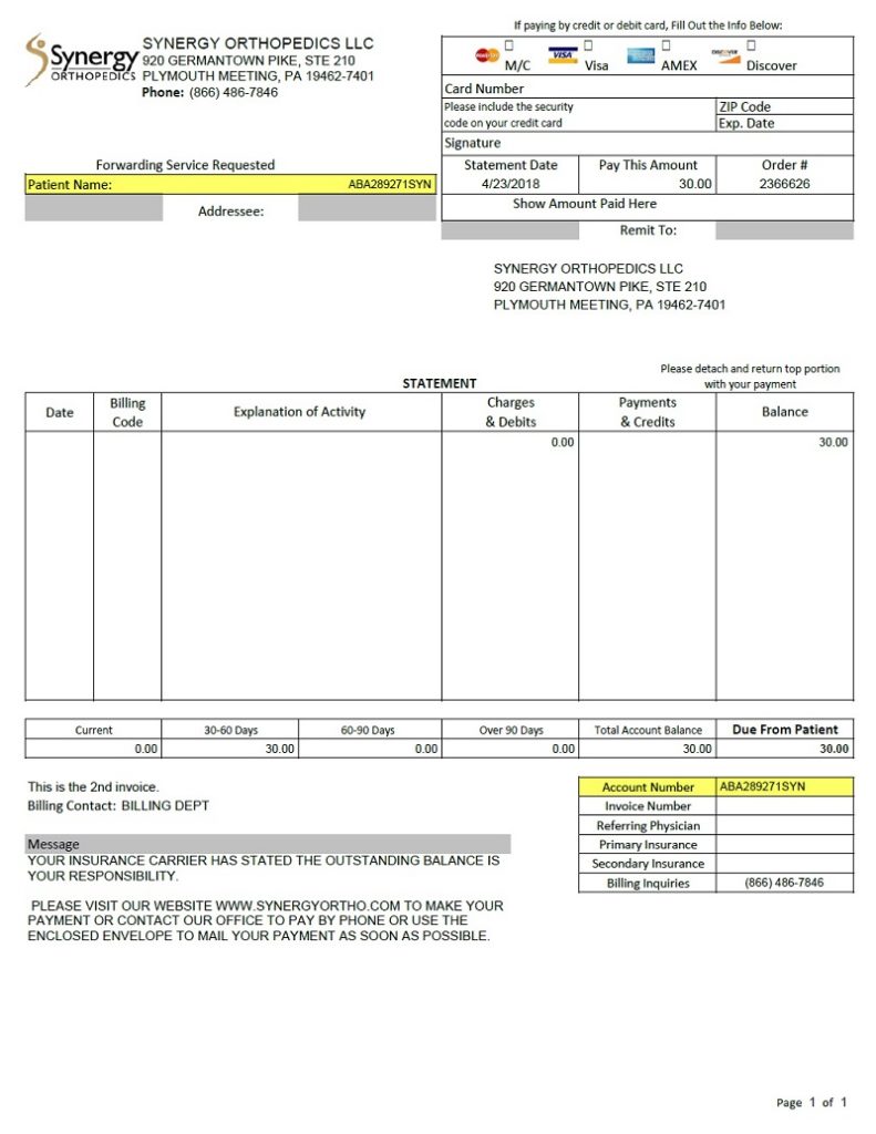 Payment - Synergy Orthopedics